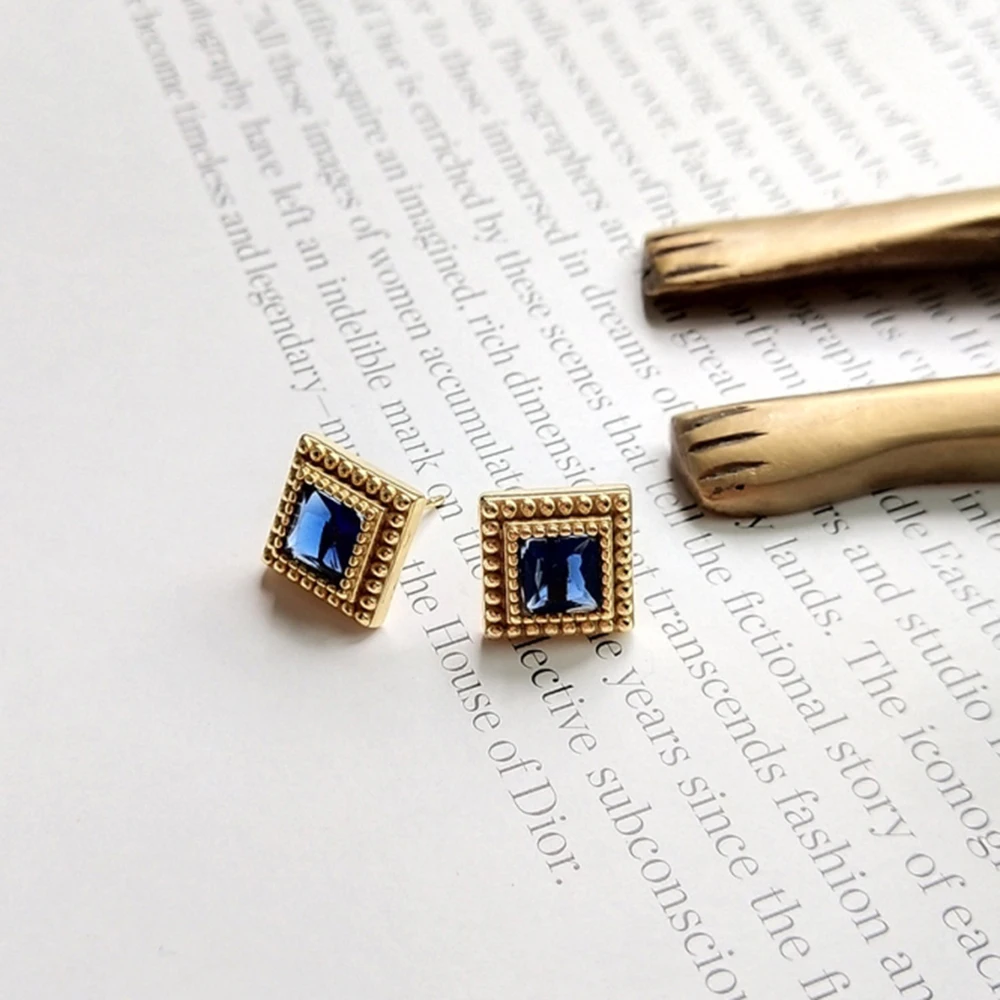 Genuine 925 Sterling Silver Unique Design Impression Square Blue ...