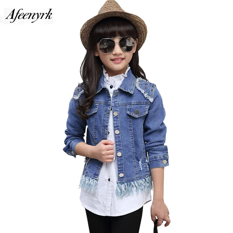Fashion Girls Jacket 2017 New tassel Jeans Coat Autumn Kids Clothing ...