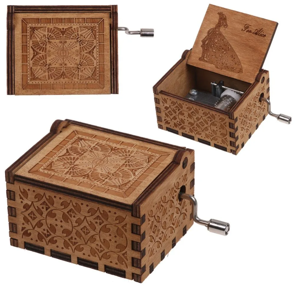 Antique Carved Wooden Hand operated Type Music Box Mechanical Classic ...