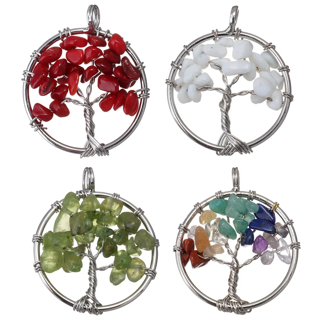 Árbol de la vida colgante de plata de cristal de Color de piedra de Gema Natural Chip para la ...