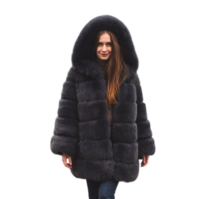 Thick Long Fake Fox Fur Jacket With Hood Women Winter Faux Fox Fur ...