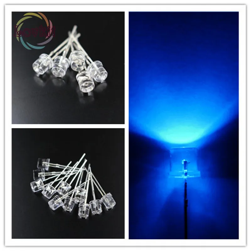 1000pcs 5MM Flat Top Blue led Ultra Bright LEDs light Wide Angle 5mm ...
