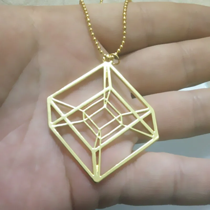 Hypercube Gold/Silver plated Geometry necklace Tesseract math gift With ...
