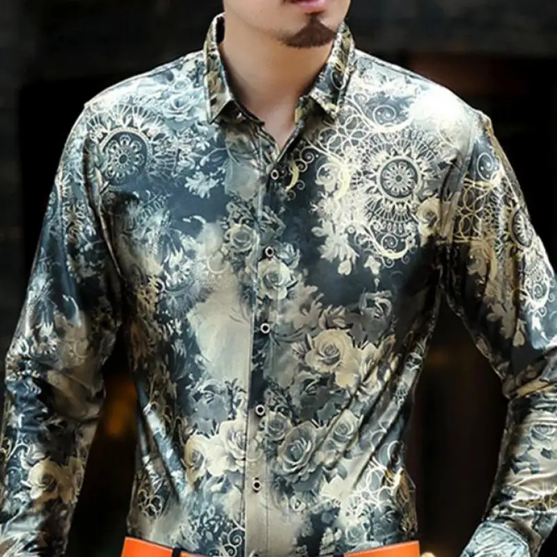 Spring Autumn European Style Man's 3XL Floral Printed Pattern Long ...