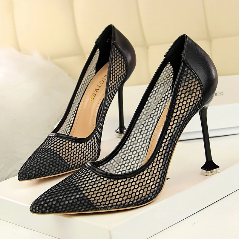 Fashion Summer Heels Women Mesh breathable High Heels Pumps Thin Pumps ...