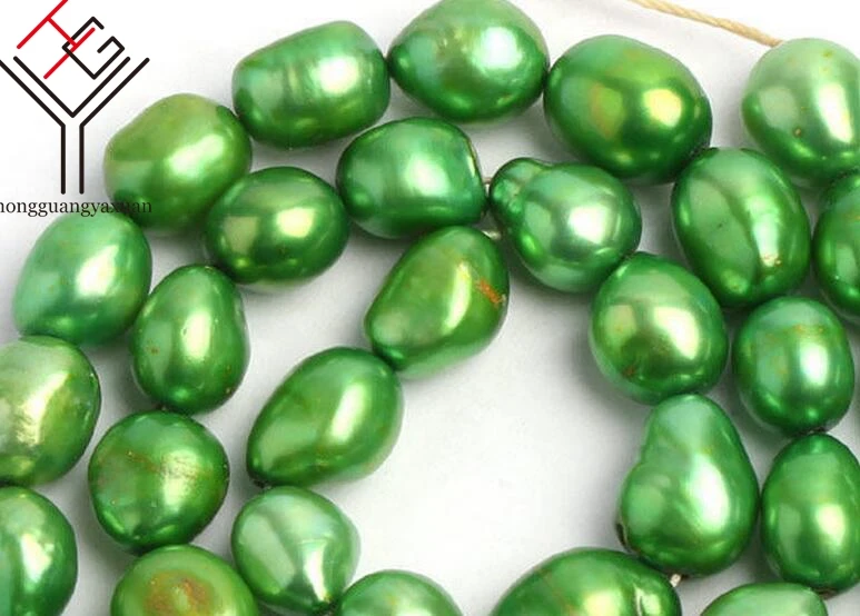 One-Strands-Real-Pearl-9mm-Bright-Green-Pearl-Oval-Baroque-Natural ...