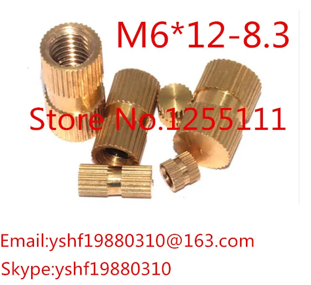 100 개/몫 m6 * 12 m6 x 12 블라인드 엔드 황동 인서트 너트, 단일 나사 황동 너클 너트 od = 8.3mm ...