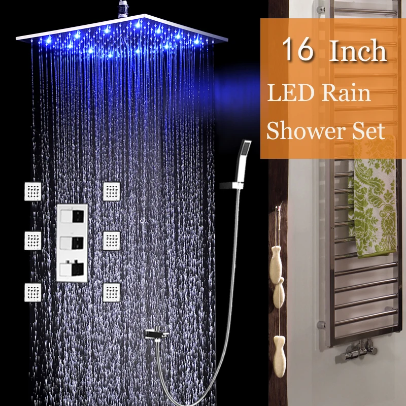 Bathroom Equipments LED Rainfall Showerhead Thermostatic Control Valves ...