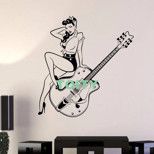 Aliexpress.com : Buy Vinyl Wall Decal Pin Up Style Retro Girl Guitar ...