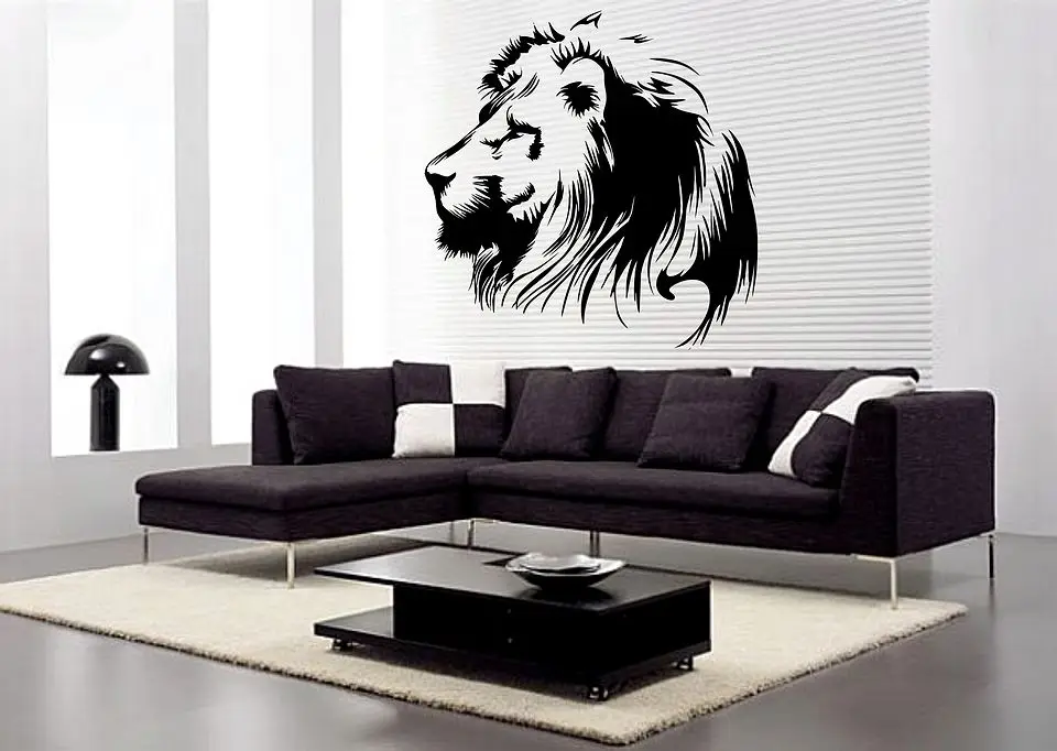 Lions Head Portrait Vinyl Wall Stickers Wild Animal Wall Decal Artistic ...