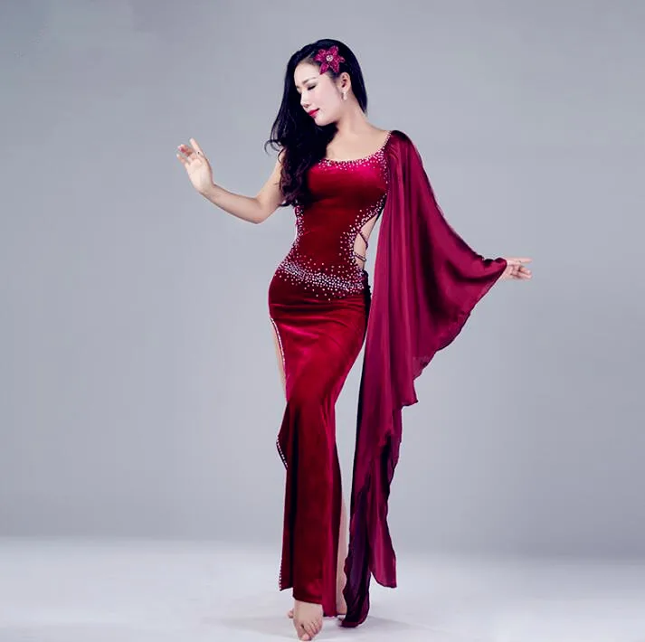 Korea Velvet One Piece Oriental Dance Costume Women Belly Dance ...