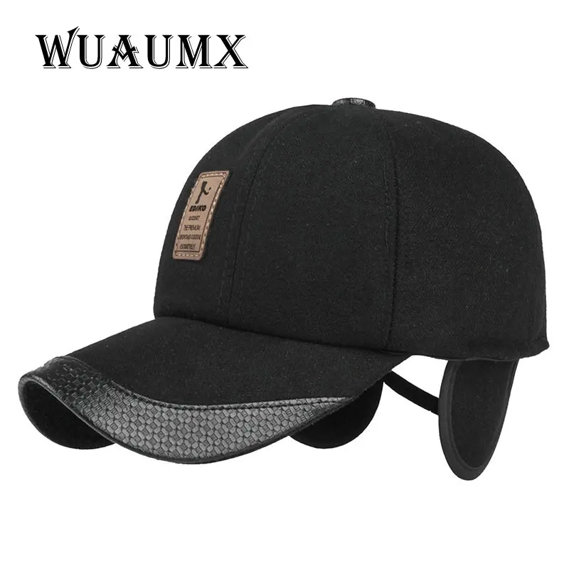 [wuaumx] Autumn Winter Branded Baseball Cap For Men Woolen Warm Hat