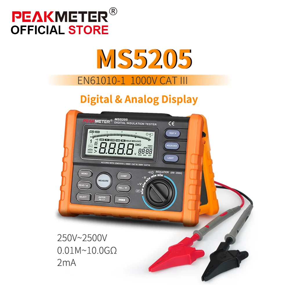 OFFCIAL PEAKMETER Analog and Digital 2500V MS5205 Insulation Resistance ...