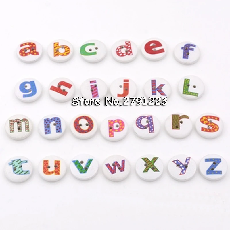 English alphabet wooden buttons two holes Natural Wooden Round Button ...