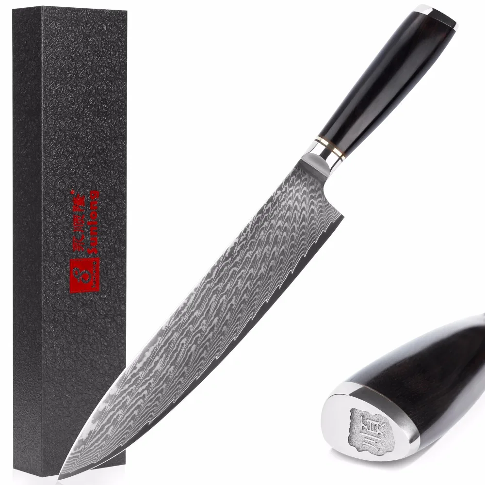 Sunlong Japanese Damascus 10 inch Chef Knives VG10 steel core Smooth ...
