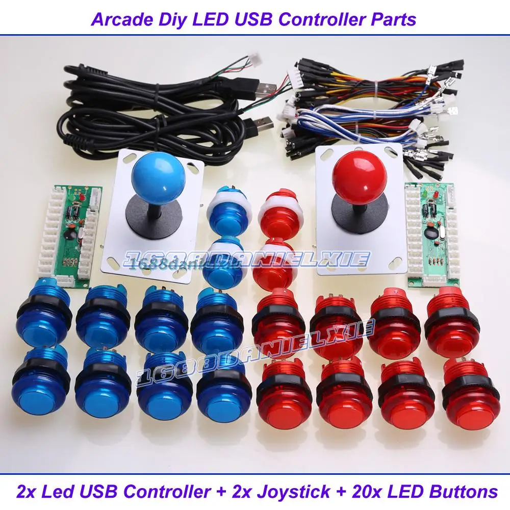 2-Player-USB-Encoder-to-PC-Joystick-2Pin-Rocker-20-LED-Illuminated-Push ...