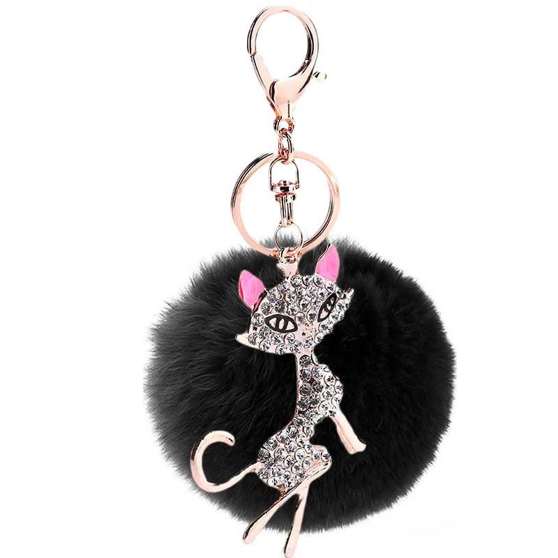 10 color trinket Keychain cat pompons keychains fur Keychain fluffy key ...