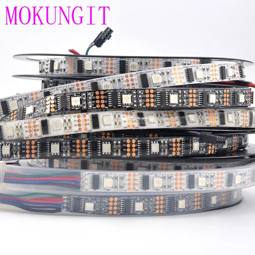 5m Ws2801 Addressable Whiteblack Pcb 32 48 Ledsm Smd 5050 Rgb Magic Color Led Strip Light 5v