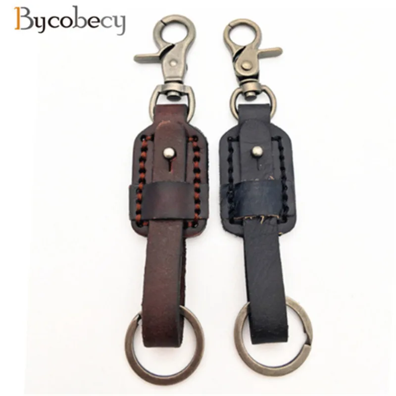 BYCOBECY Vintage Genuine Leather Key Holder for Men Cowhide Tag Plated ...