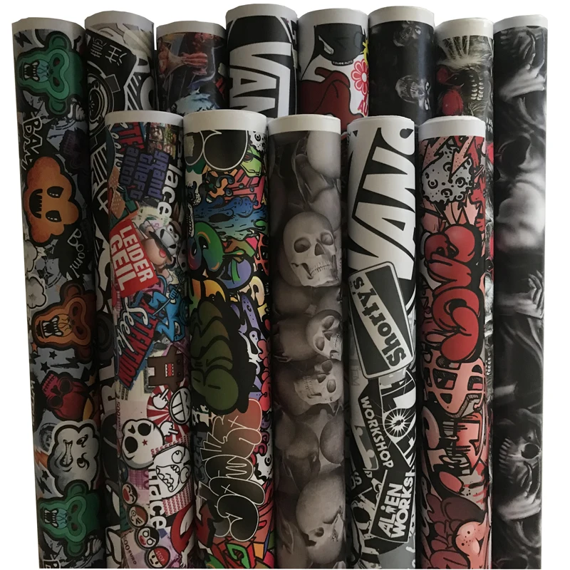 50x300 cm Self Adhesive Car Sticker Bomb Wrap Foil JDM Skull Graffiti ...