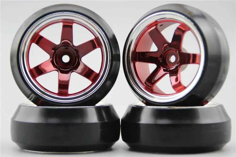 4pcs Rc 1/10 Hard Drift Tire Tyre Wheel Rim W6scr 6mm Offset(chrome ...