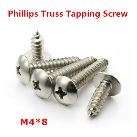 100pcs M4*8 Phillips Truss Head Tapping Screw SUS304 Stainless steel TA ...
