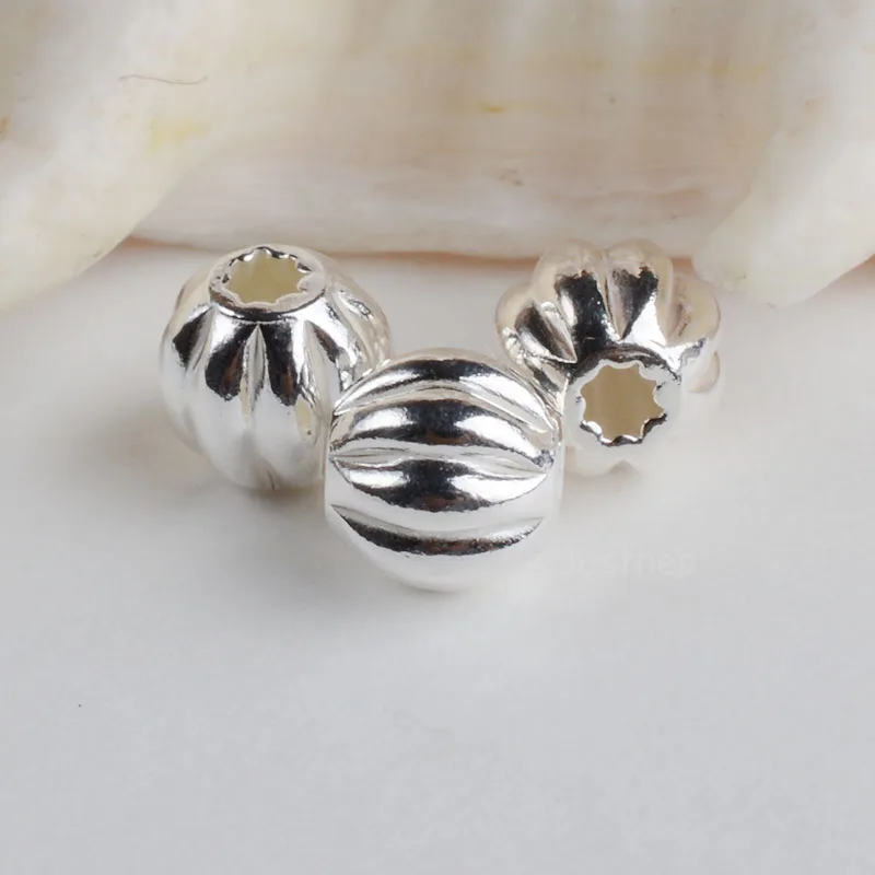 sterling silver beads,solid 925 sterling silver round corrugated spacer ...