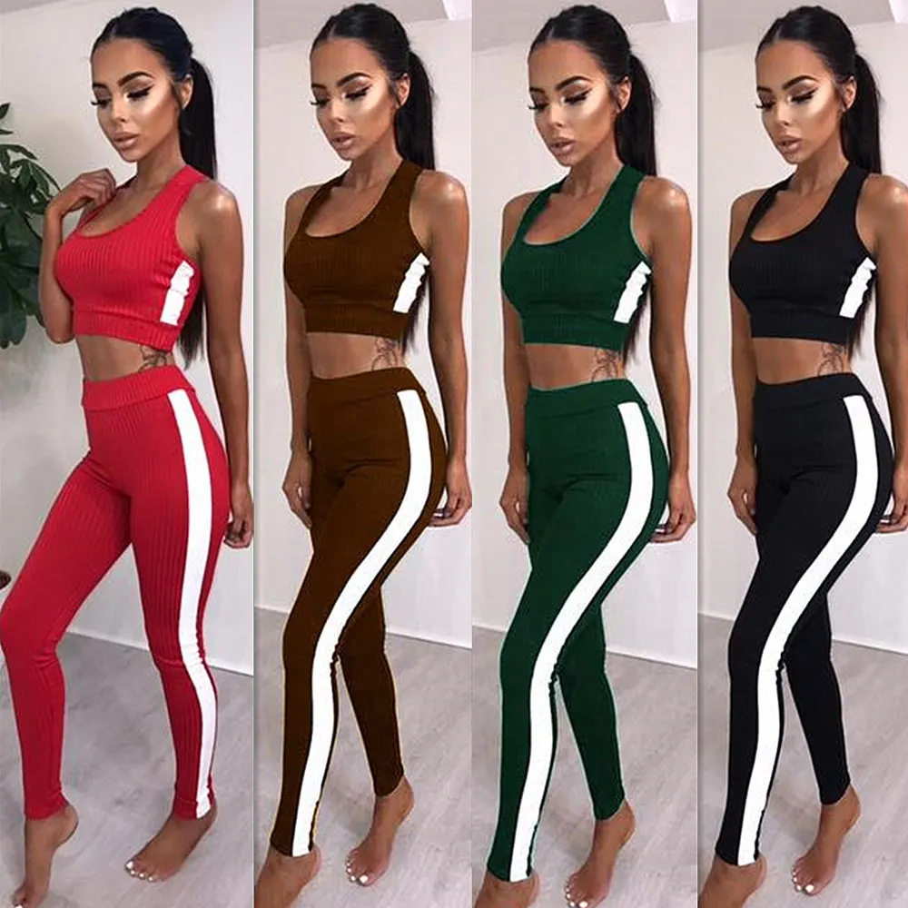 2018 New Fashion 2 Piece Clothing Set Women Crop Top And Pants Suit ...