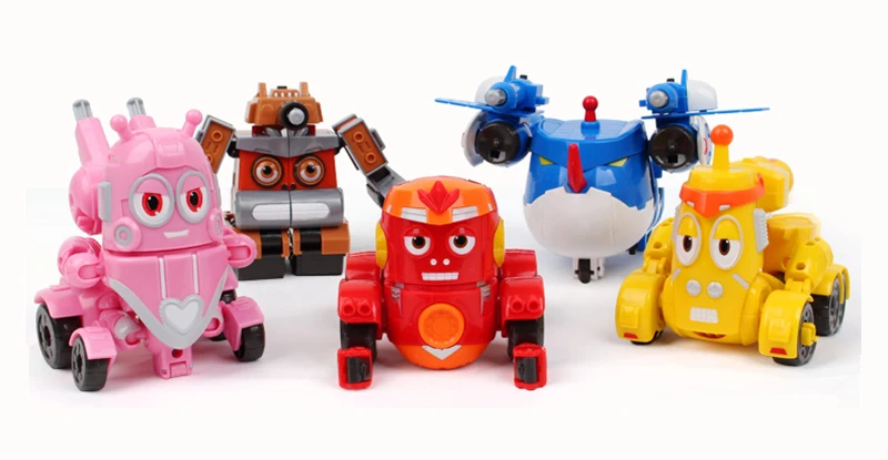 5 in 1 Set Robot cartoon Larva fun figures toys transformation mecha ...