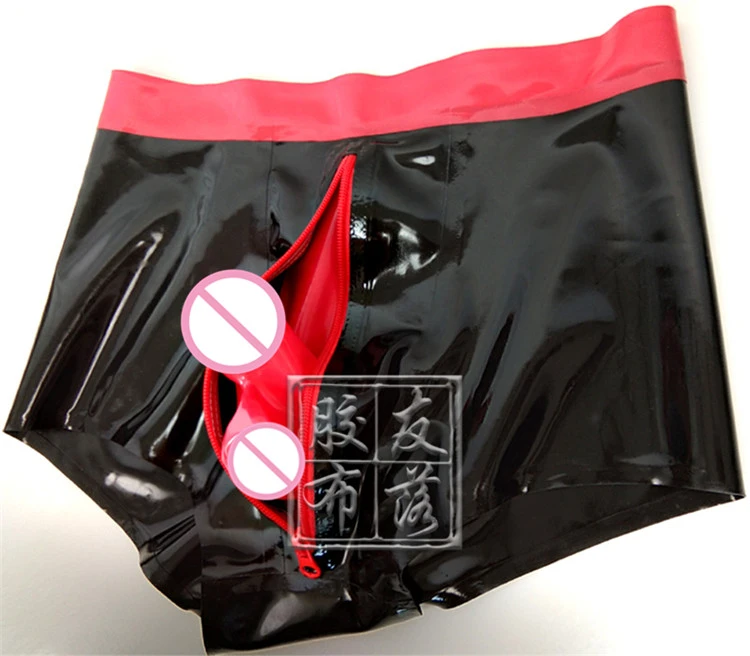 Men Latex Boxer Codpiece Hidden Penis Sheath