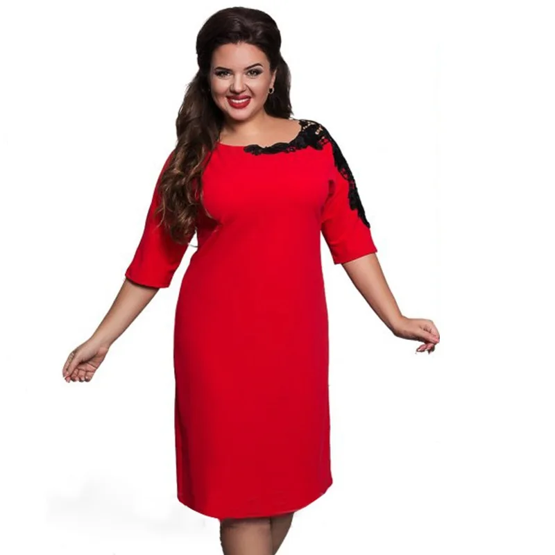 Blue 6XL Plus Size Women Dresses Summer Dresses With Patchwork Lace A ...