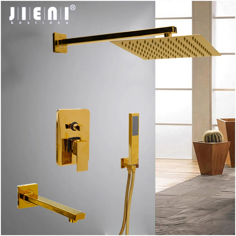 JIENI-8-Inch-Gold-Plate-Solid-Brass-Wall-Ceiling-Mount-Rainfall-Bathroom-Shower-Set-Height ...