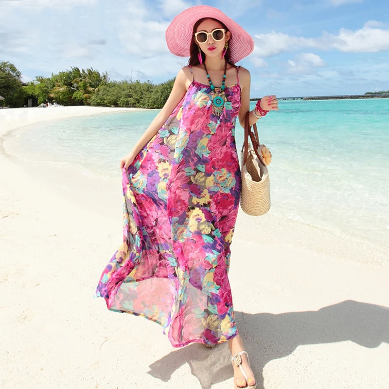 HZYEYO Swimwear cover up Sexy Print Flower Lace Chiffon Sleeveless ...