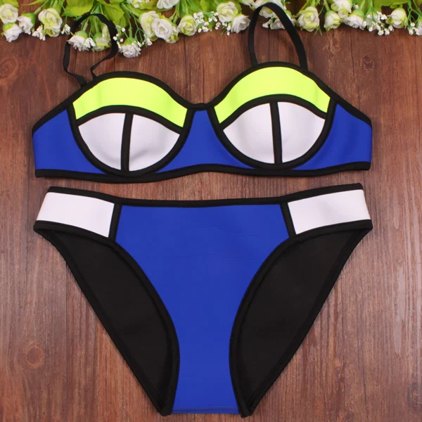 2015 Women Fashion Sexy Neoprene Swimwear Neon Neoprene Swimsuit