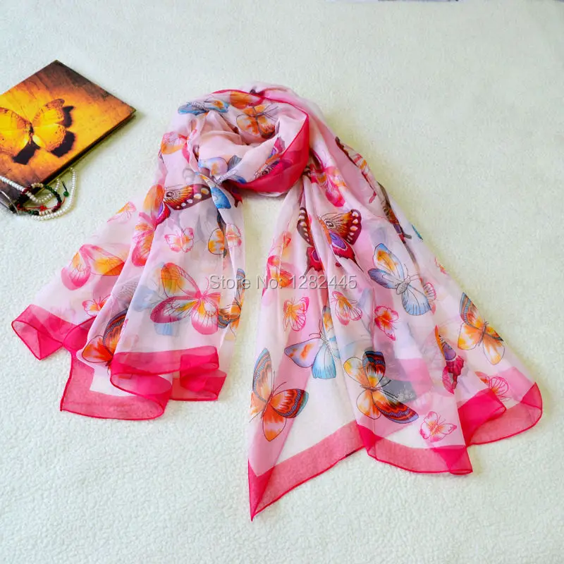 new 2015 brand designer winter women butterfly scarves 30D silk big ...
