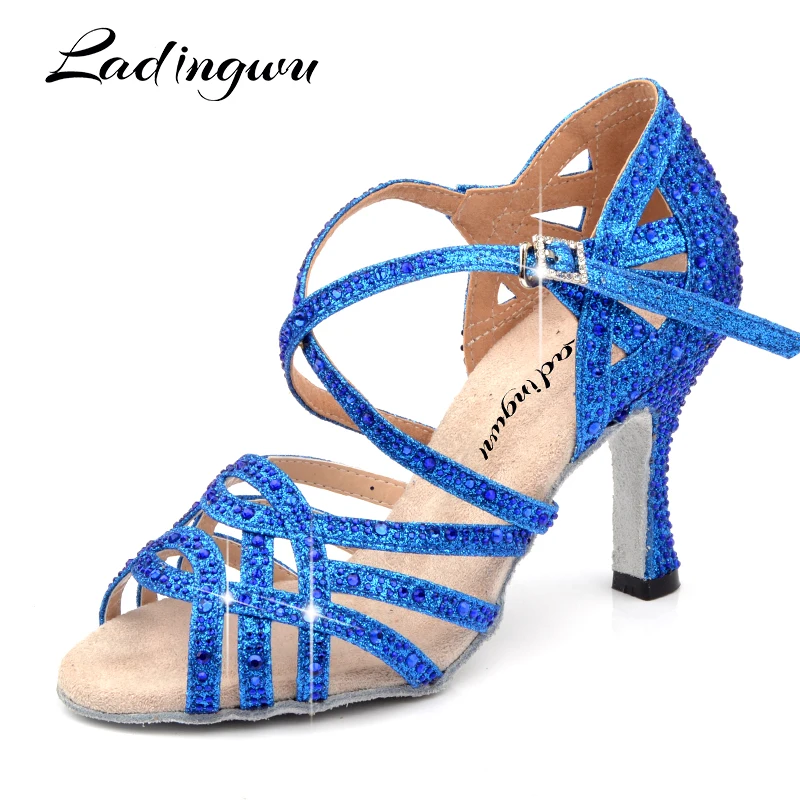 Buy Ladingwu Sneakers Dance Shoes Blue Golden Glitter