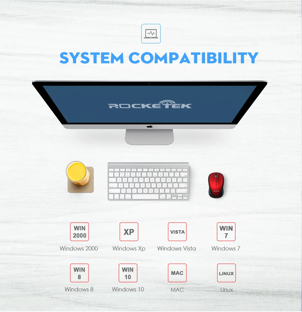 Rocketek USB Wireless Mouse 2.4G 1600DPI 3 buttons ergonomic for imac ...