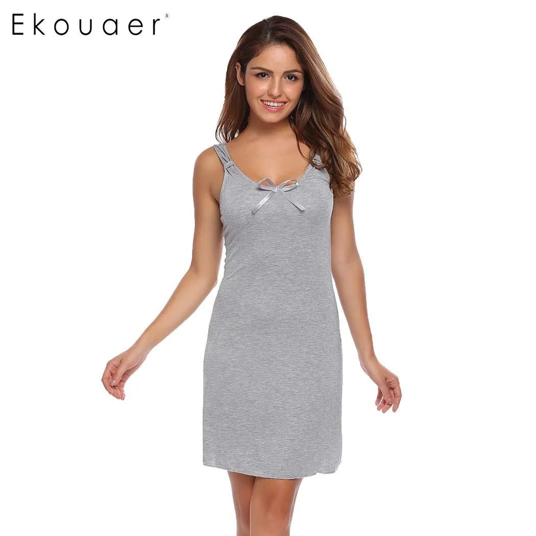 Ekouaer Fashion Slim Nightwear Women Spaghetti Strap Sleeveless Solid ...