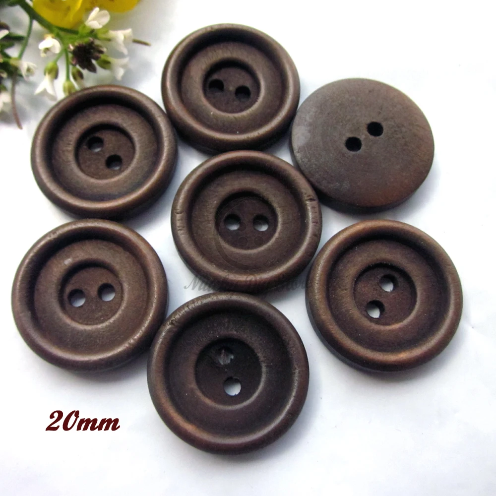 144pcs 20mm 2 holes brown thin edge wood buttons for clothing home ...
