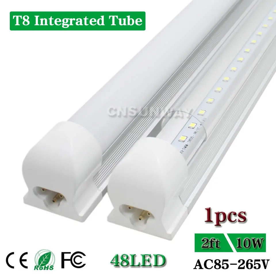 CNSUNWAY 2ft LED Tube Lights T8 Integrated 10W 2 ft 60cm 600mm AC85 ...