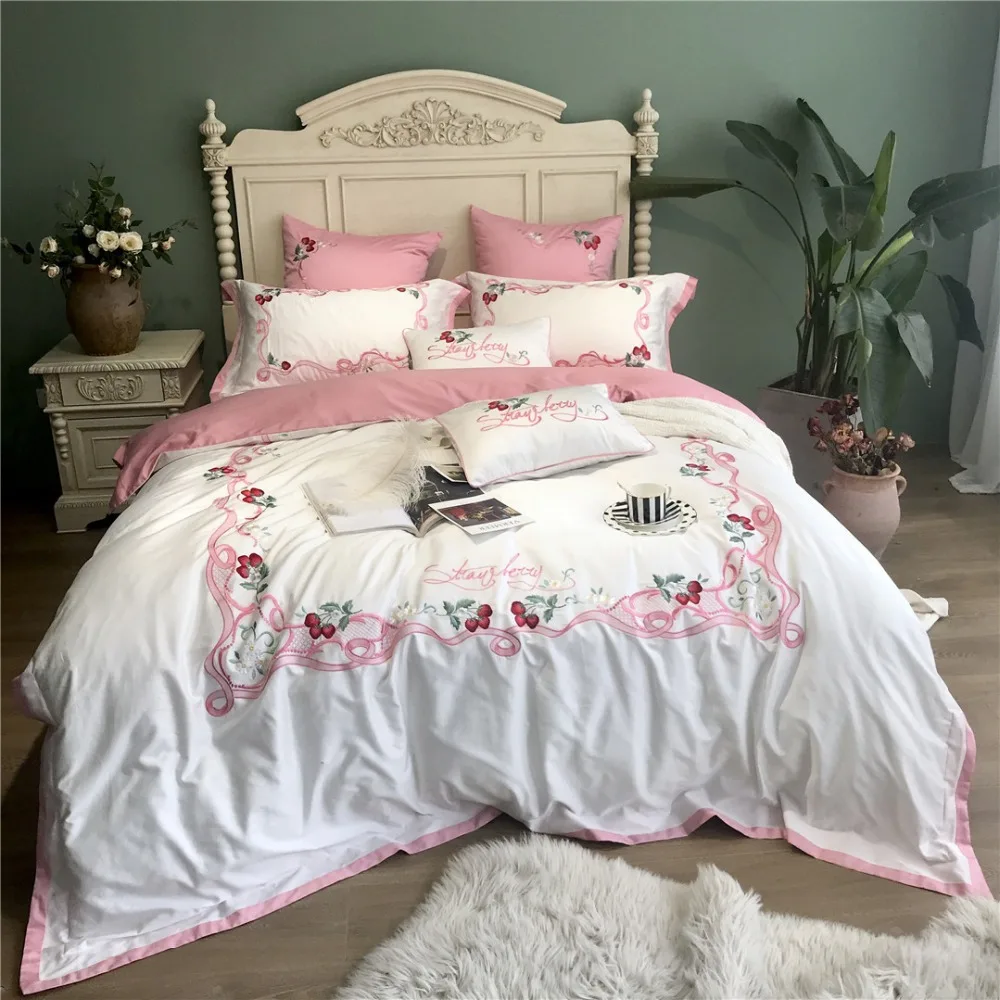 80s Egyptian Cotton Luxury Princess Bedding Set 4pcs King Queen Size