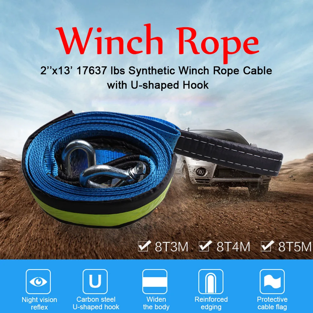 5cm*3.0m/5cm*4m /5cm*5m 17637lbs Synthetic Winch Rope Cable With U ...