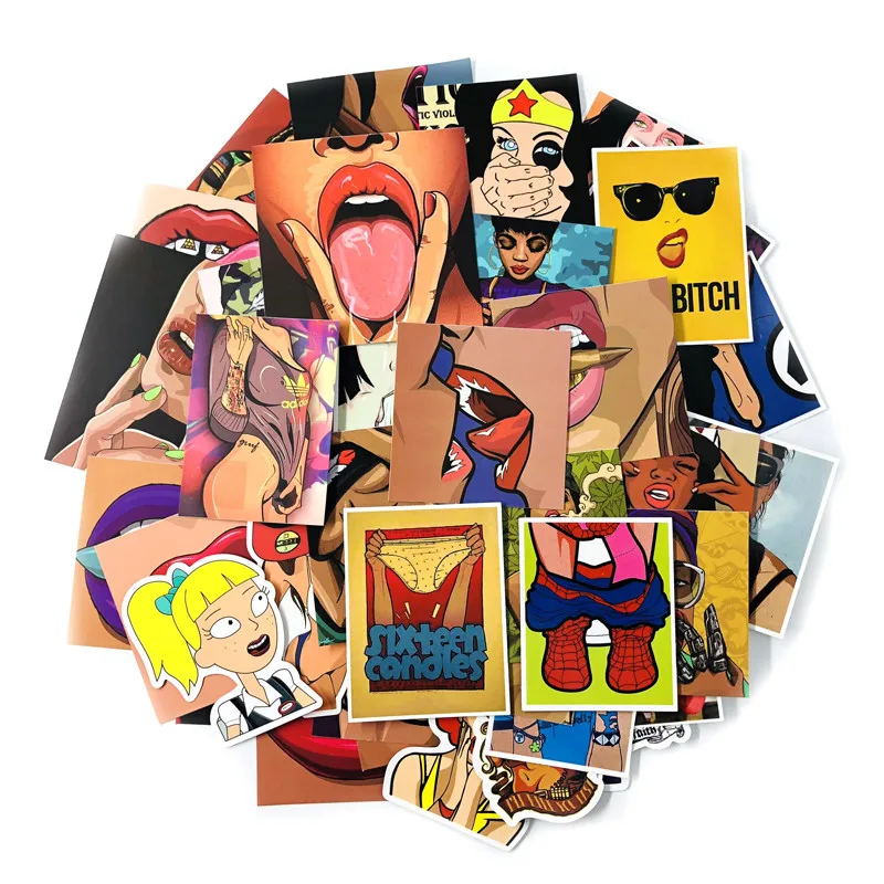47 Pcslot Sexy Beauty Girls Pvc Waterproof Tease Vulgar Stickers For Laptop Motorcycle