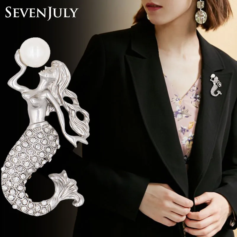 Elegant Crystal Rhinestone Mermaid Brooch Pin Pearl Vintage Fashion ...