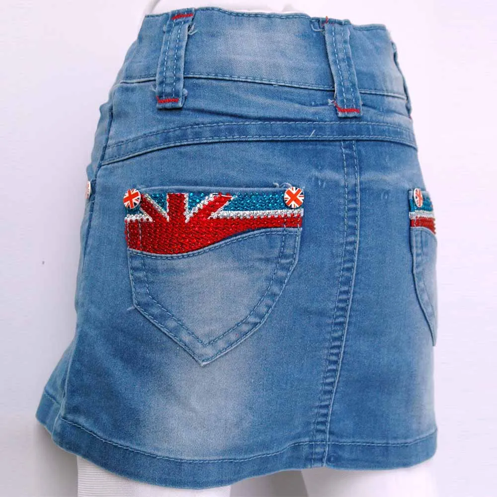 3 6Y Children Skintight Blue Denim Skirts Flag Button Rhinestone ...