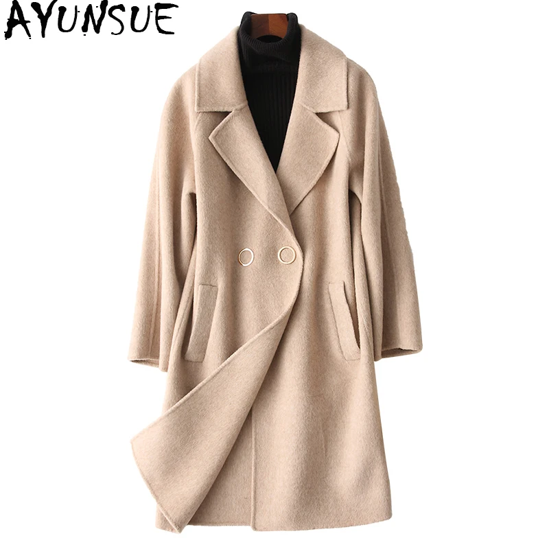 AYUNSUE 2018 New Wool Coat Women Fashion Autumn Winter Alpaca Cashmere ...