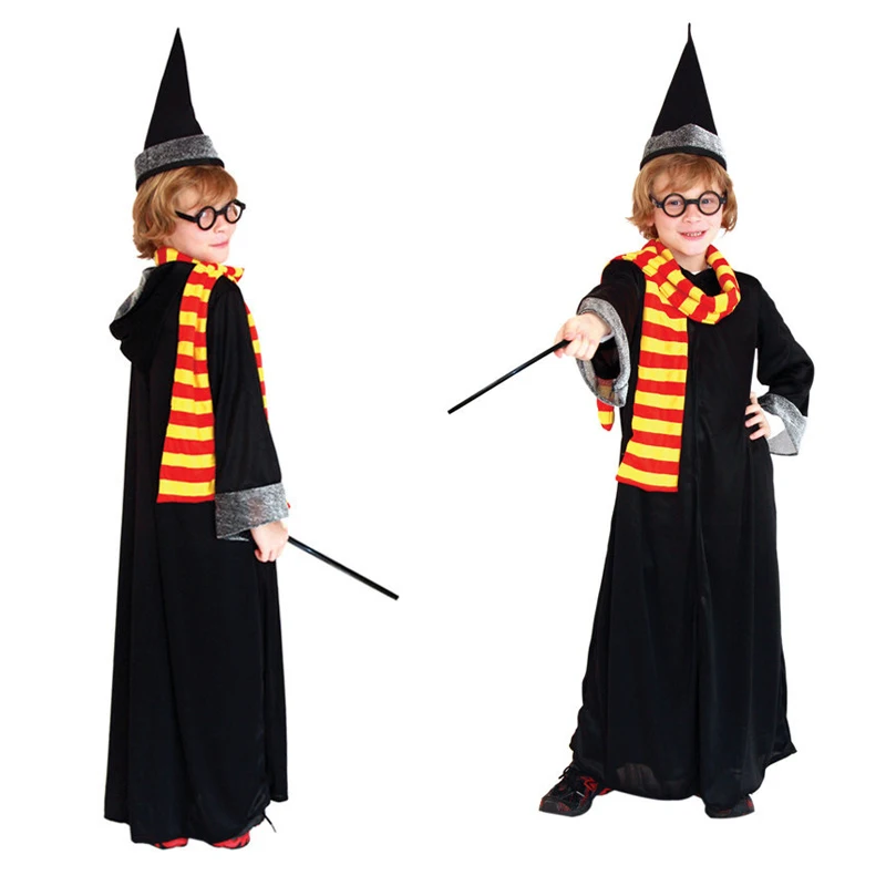 Halloween-Costume-For-Kid-Magician-Outfit-Scarf-Hat-Magic-Wand-Glasses ...