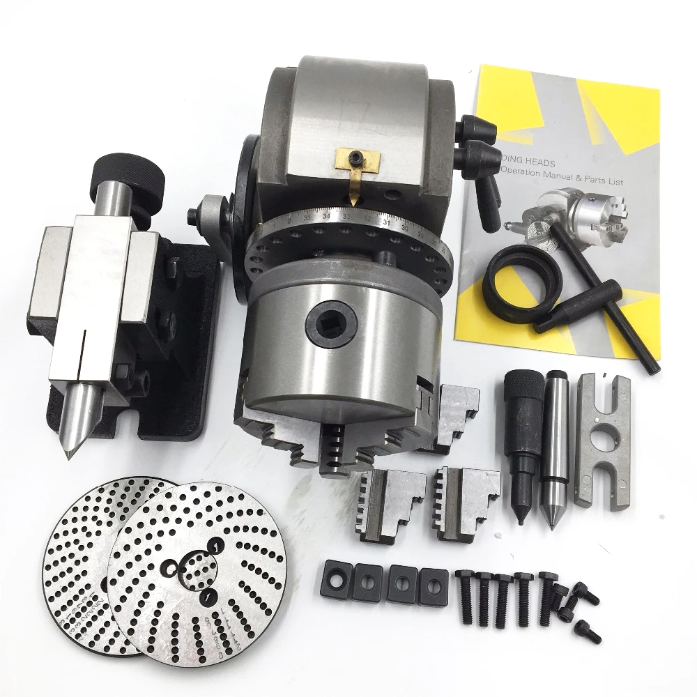 BS 0 Precision Dividing Head +Tailstock 100mm 3 Jaw Lathe Chuck ...