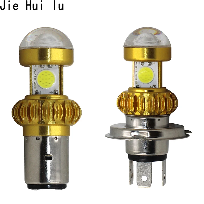 H4 Led Motorcycle Headlight Bulbs COB Led 1000LM Hi Lo Lamp Scooter ATV ...