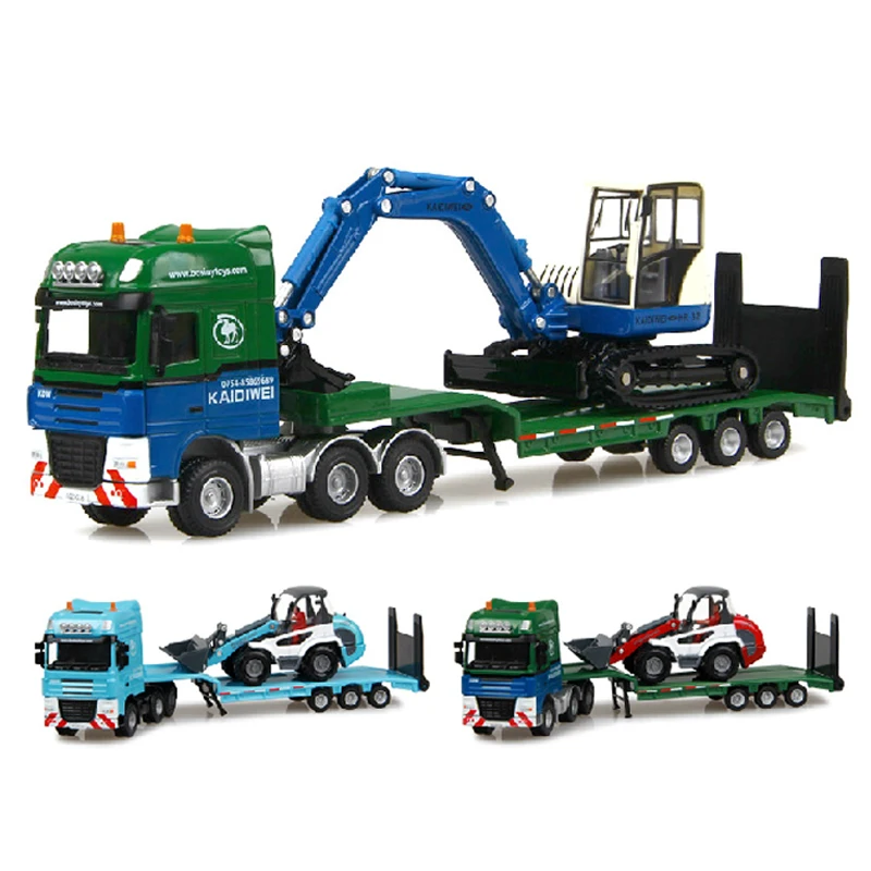 Flat-trailer-truck-mining-machine-toy-excavator-bulldozer-2-set-alloy ...